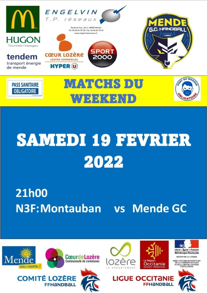 Programme du week-end du 19-20 Février 2022 - MGC Handball